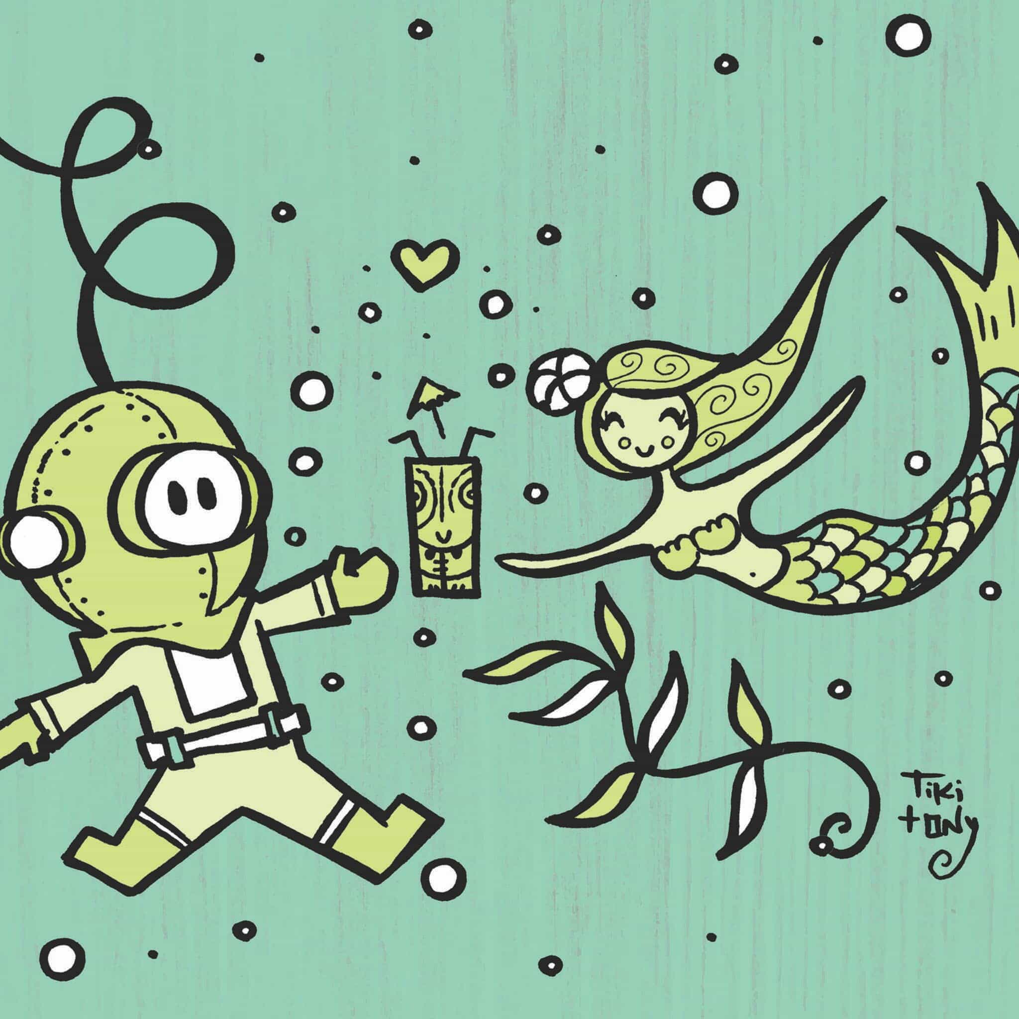 Diver Mermaid Valentine Print – Tiki tOny's Beachcomber Shack